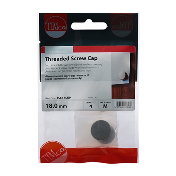 Timco Threaded Screw Caps Solid Brass Satin Nickel